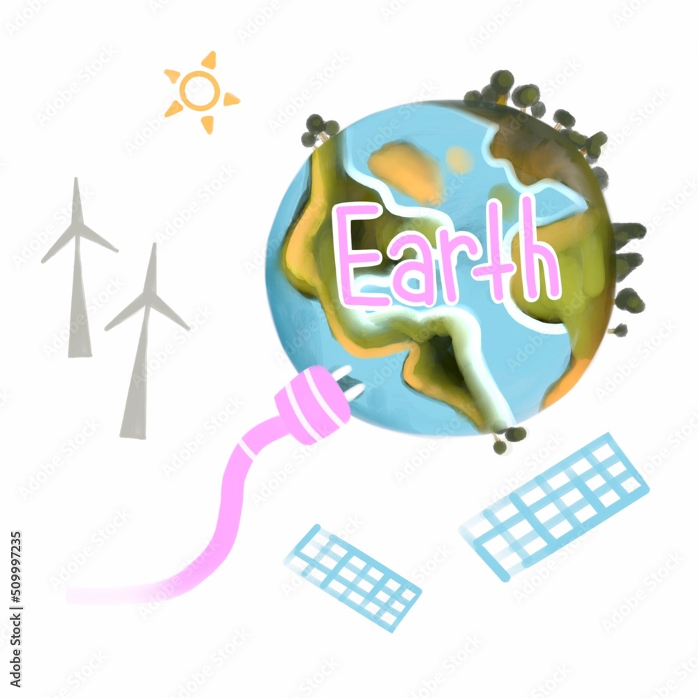 Ecological concept. Renewable energy sources. Development of green ...