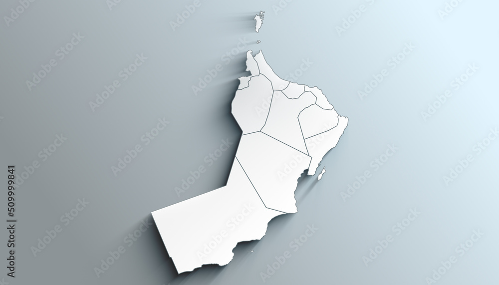 Modern White Map of Oman with Governorates With Shadow Stock ...