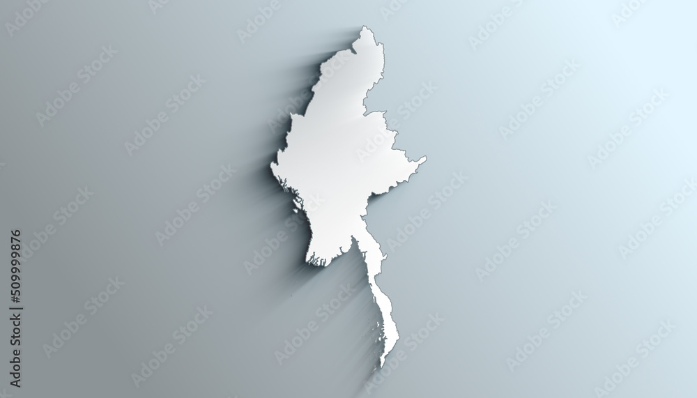 Modern White Map of Myanmar With Shadow Stock Illustration | Adobe Stock