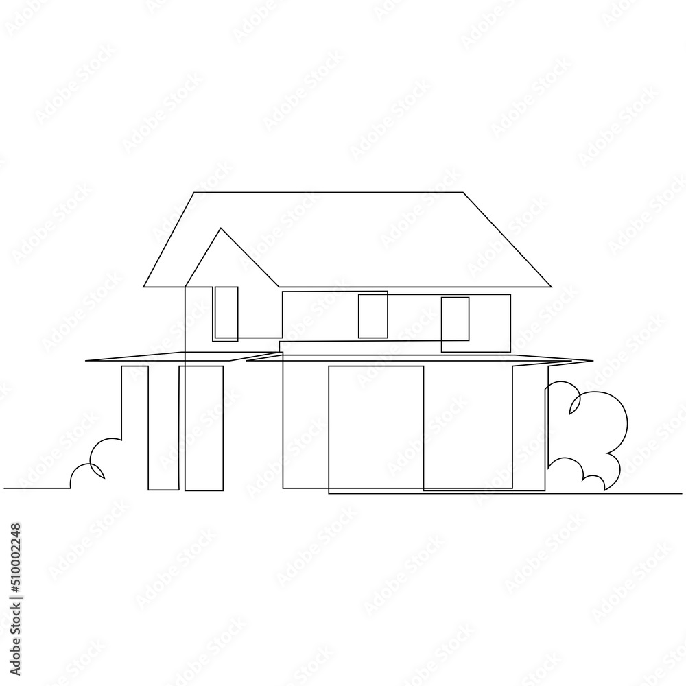Continuous line drawing of house. Residential building concept. Vector ...