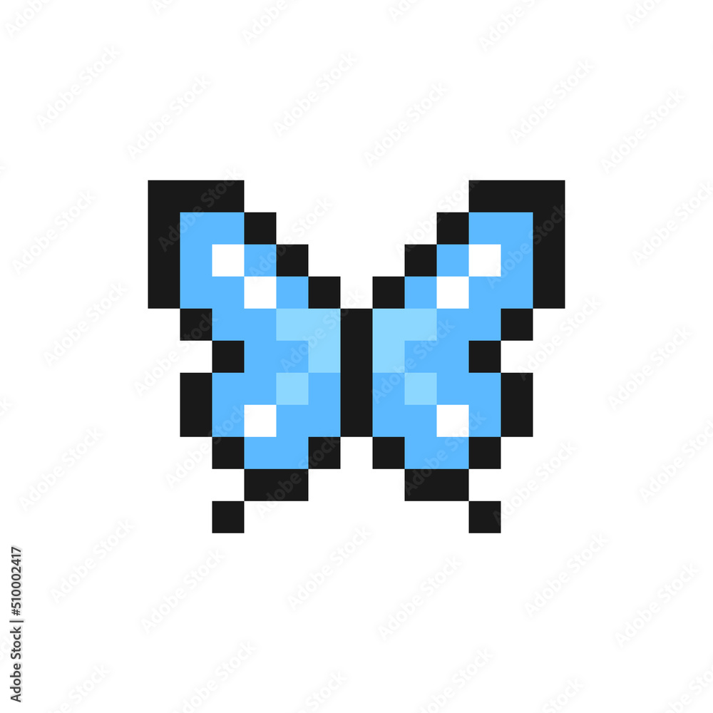 Butterfly vector icon in pixel art design isolated on white background ...