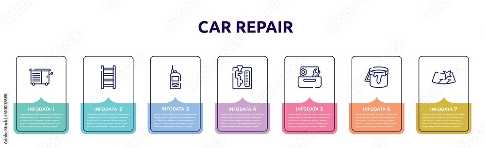 car repair concept infographic design template. included vise, ladder ...