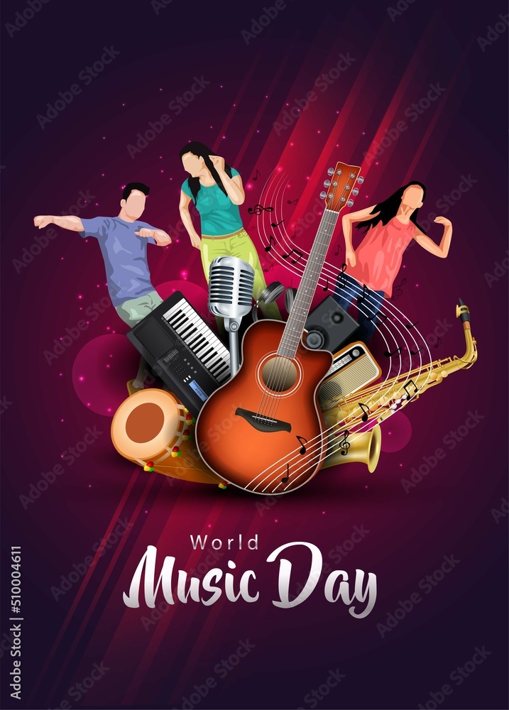 world music day dance night party Flyer design with group of people ...