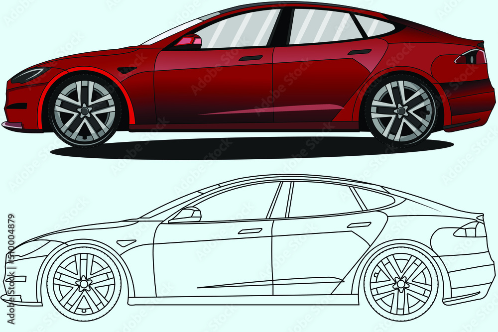 Model s car, Vector illustration. Side view with perspective.Adult ...