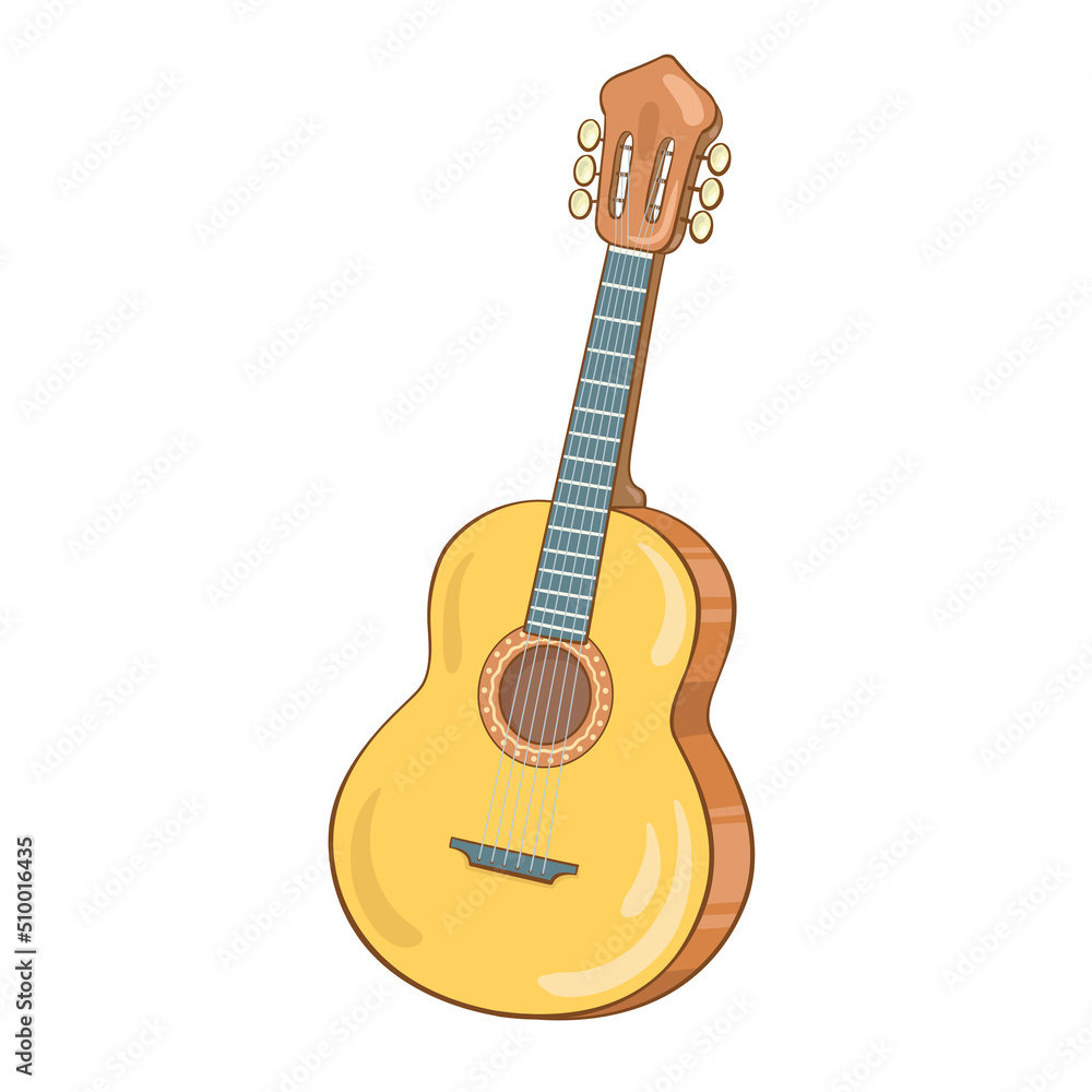 Musical instruments. Six string guitar. In cartoon style. Isolated on ...