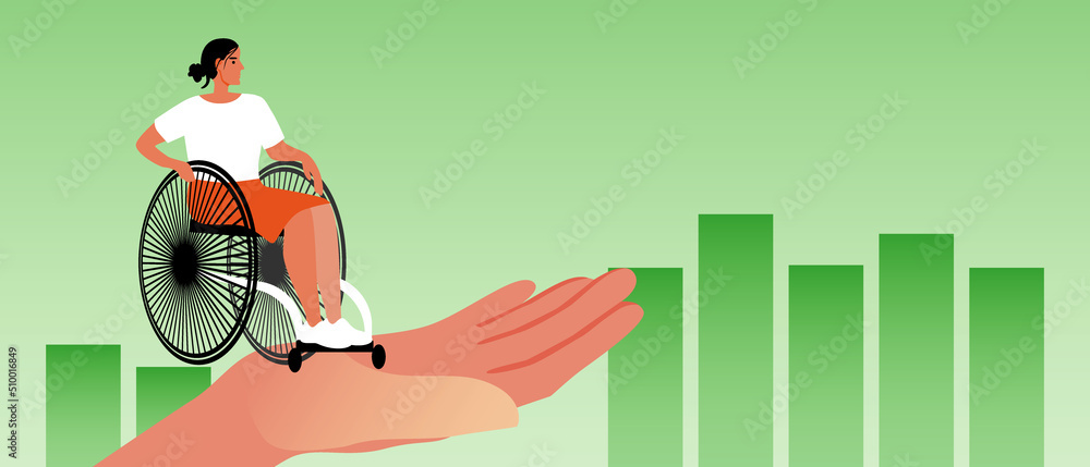 Inclusive persona in wheelchair and arm as support, flat vector stock ...