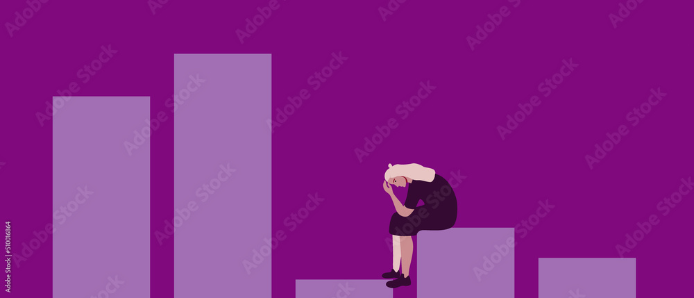 Sad woman on Stock Market and Exchange, flat vector stock illustration ...