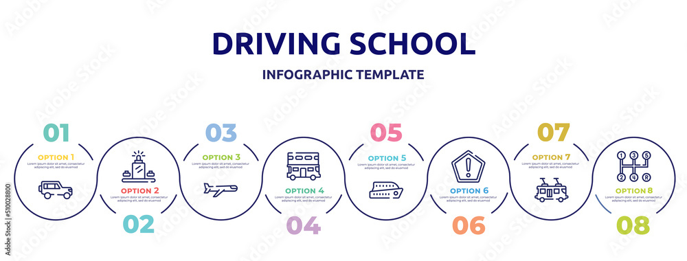 driving school concept infographic design template. included 4x4 ...