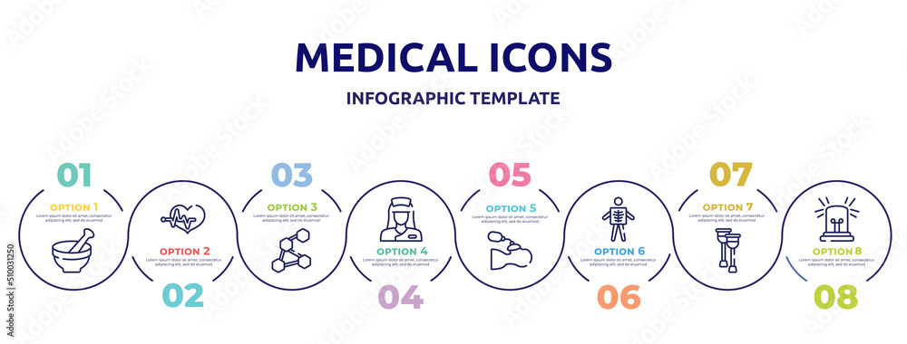 medical icons concept infographic design template. included medicines ...