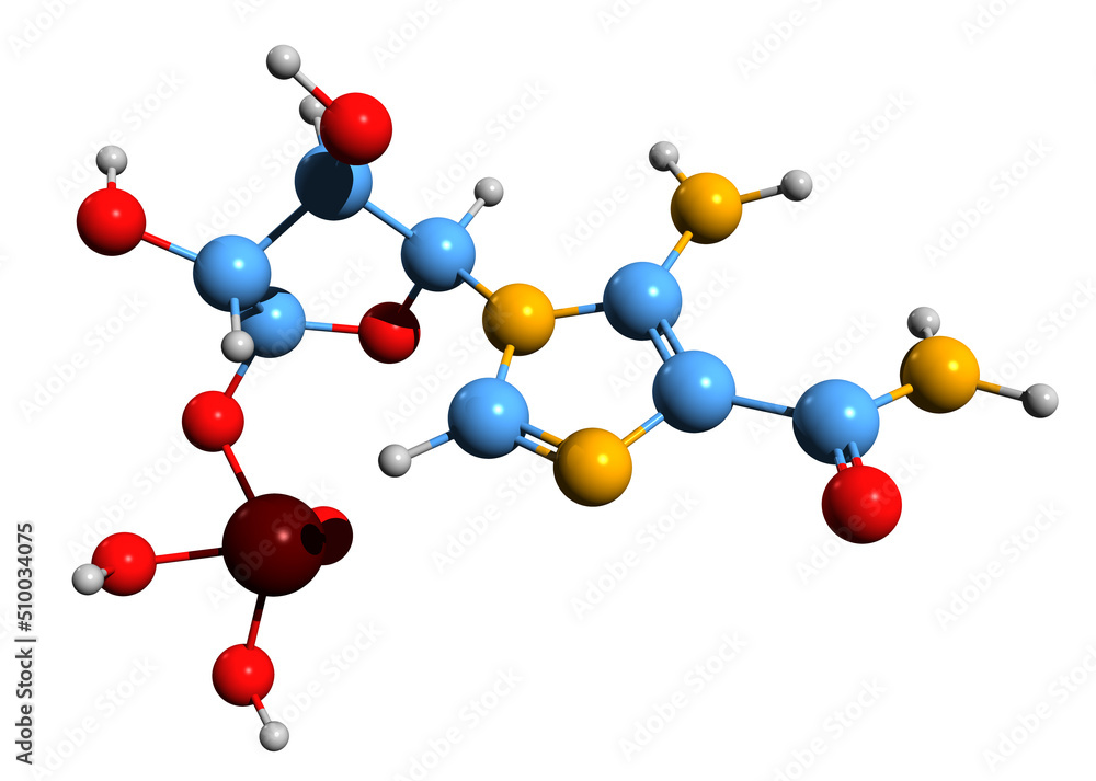 3D image of AICA ribonucleotide skeletal formula - molecular chemical ...