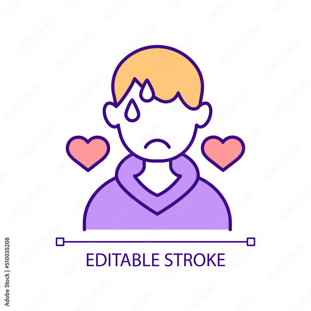 Excessive teen sweating during puberty RGB color icon. Fall in love as ...