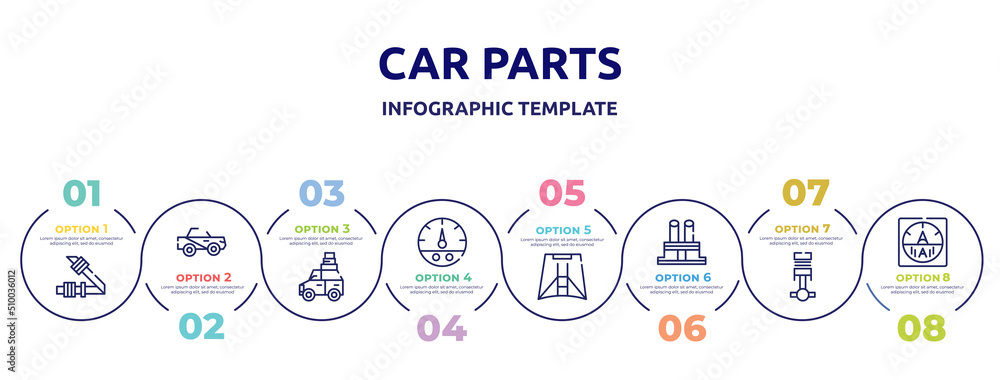 car parts concept infographic design template. included car seat belt ...