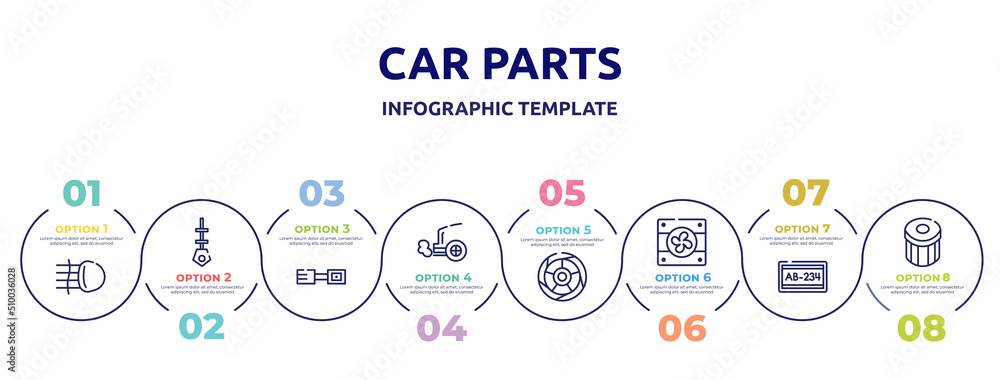 car parts concept infographic design template. included car fog lamp ...