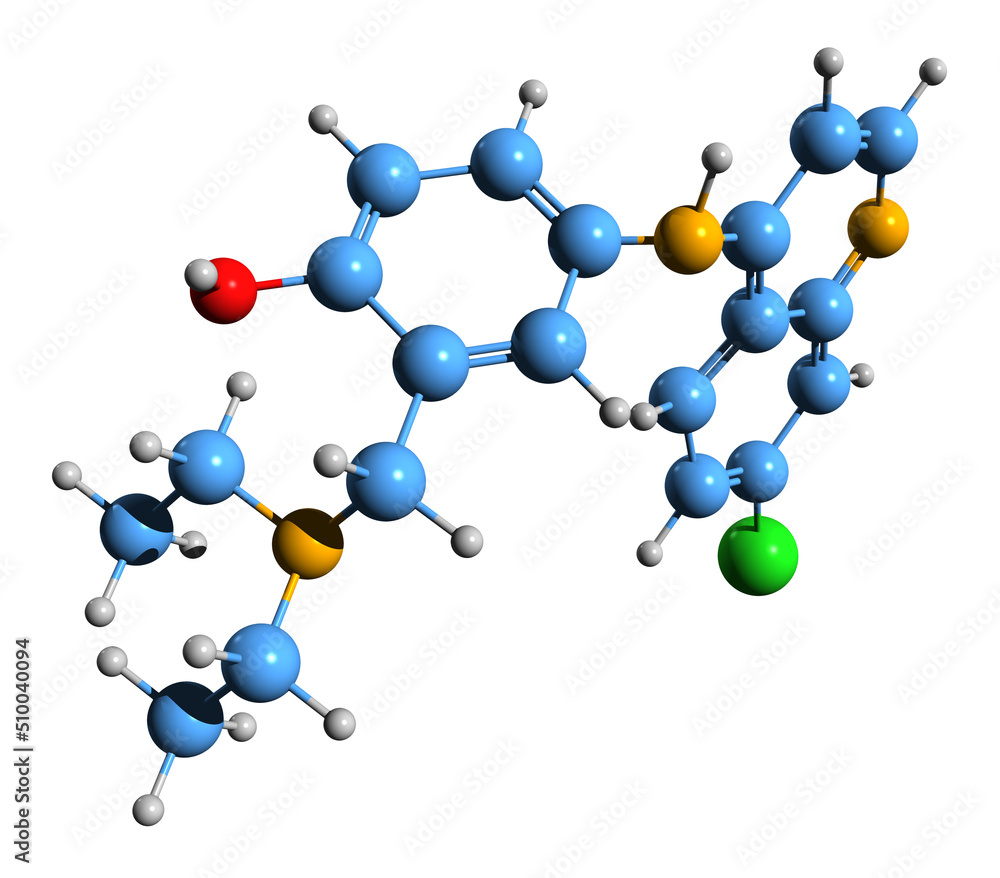 3D image of Amodiaquine skeletal formula - molecular chemical structure ...