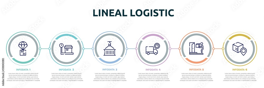 lineal logistic concept infographic design template. included parachute ...