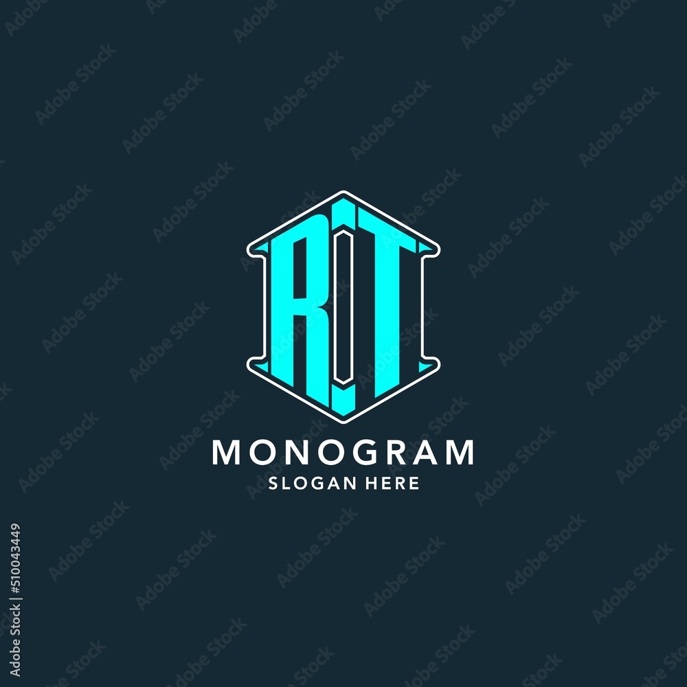 Letter RT logo with hexagon shape geometric style design idea Stock Vector | Adobe Stock