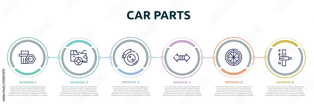 car parts concept infographic design template. included car wheel nut ...