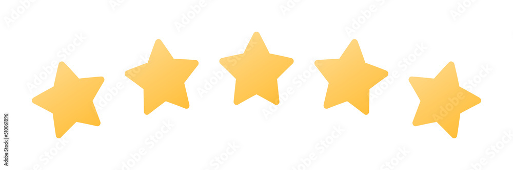 Rating sticker icon with five gold stars on a white background. Flat ...
