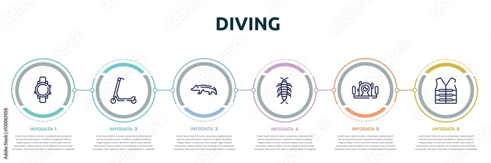 diving concept infographic design template. included diving watch ...