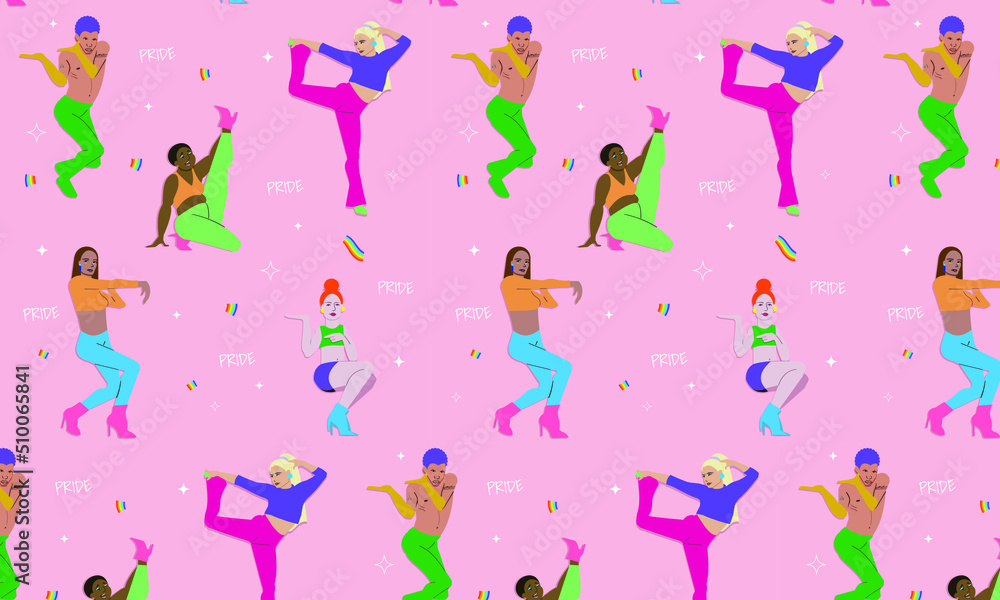 Seamless pattern with dancing people, voguing, LGBT ballroom, vogue ...