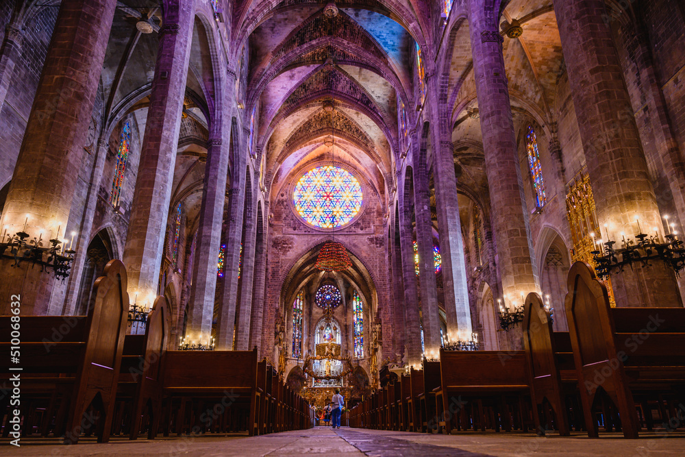 Low angle horizontal photograph of the altar and rose window taken from ...