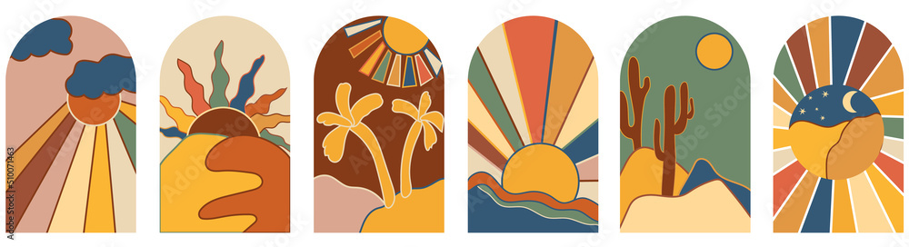 70s groovy posters, Retro sunset background, Abstract Sunset digital ...