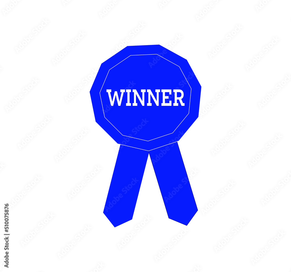 winner rosette badge. icon vector illustration winning symbol. Blue 1st ...