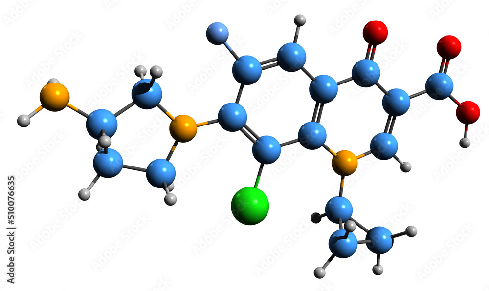 3D image of Clinafloxacin skeletal formula - molecular chemical ...