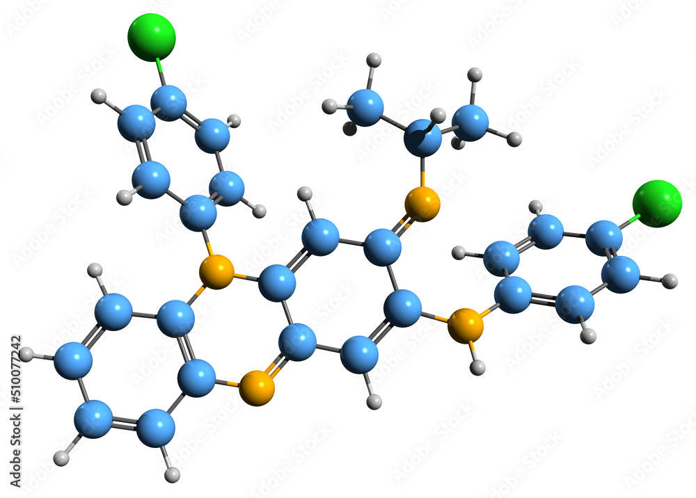 3D image of Clofazimine skeletal formula - molecular chemical structure ...