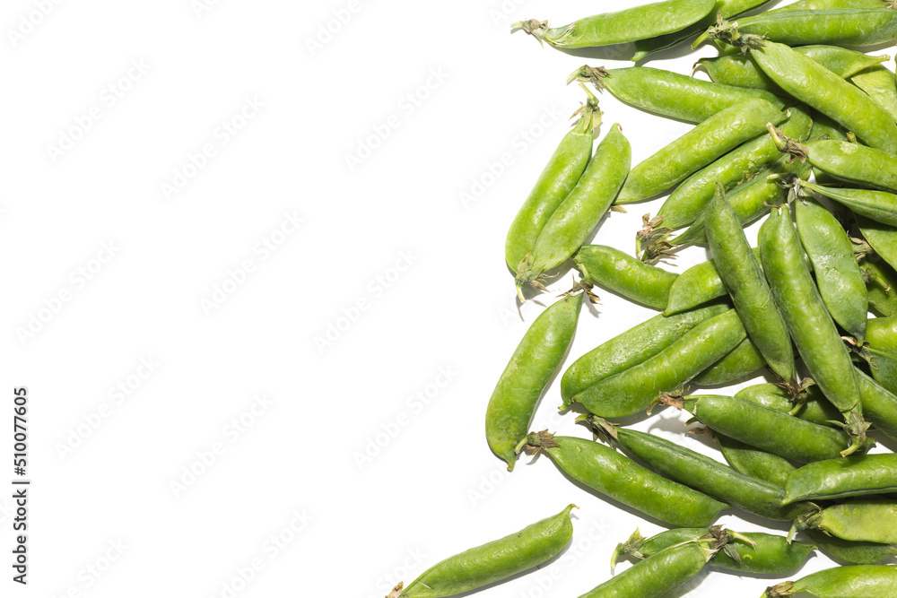 White background with bunch of pods of green peas Stock Photo | Adobe Stock