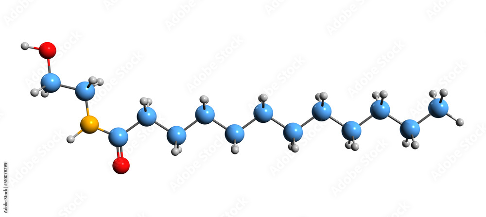 3D image of cocamide monoethanolamine skeletal formula - molecular ...