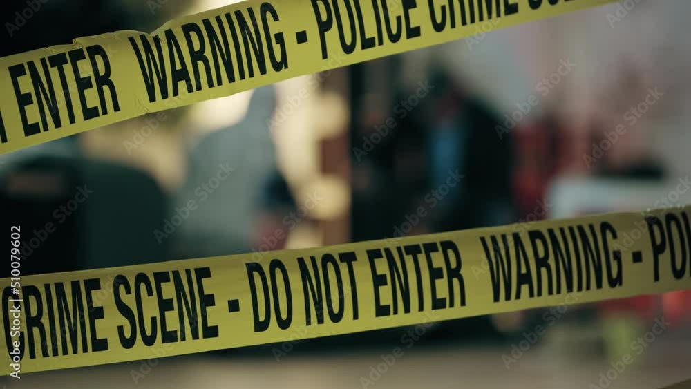 Crime scene in apartment marked with warning tape, police collecting ...