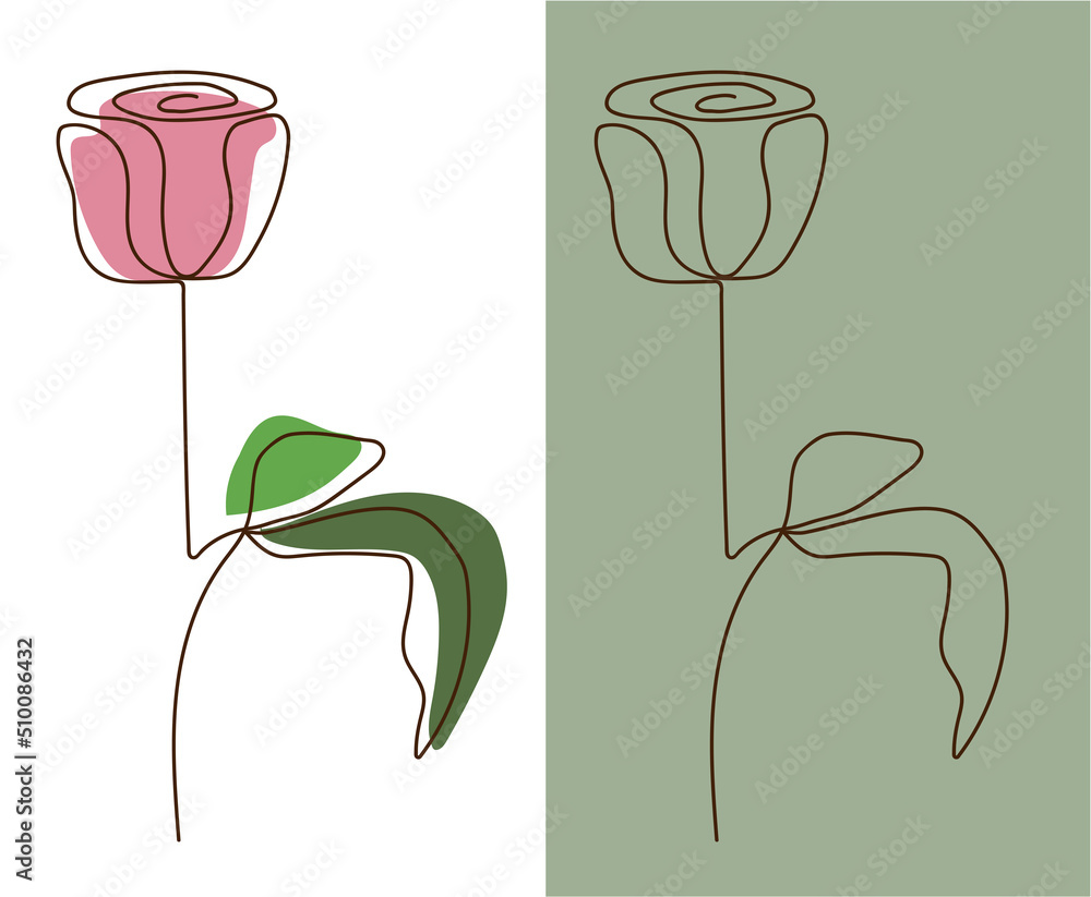 Vector illustration: rose in one line, hand-drawn, continuous linear ...