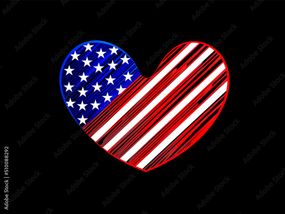 Love heart USA flag logo. Patriotic doodle emblem label card clipart ...