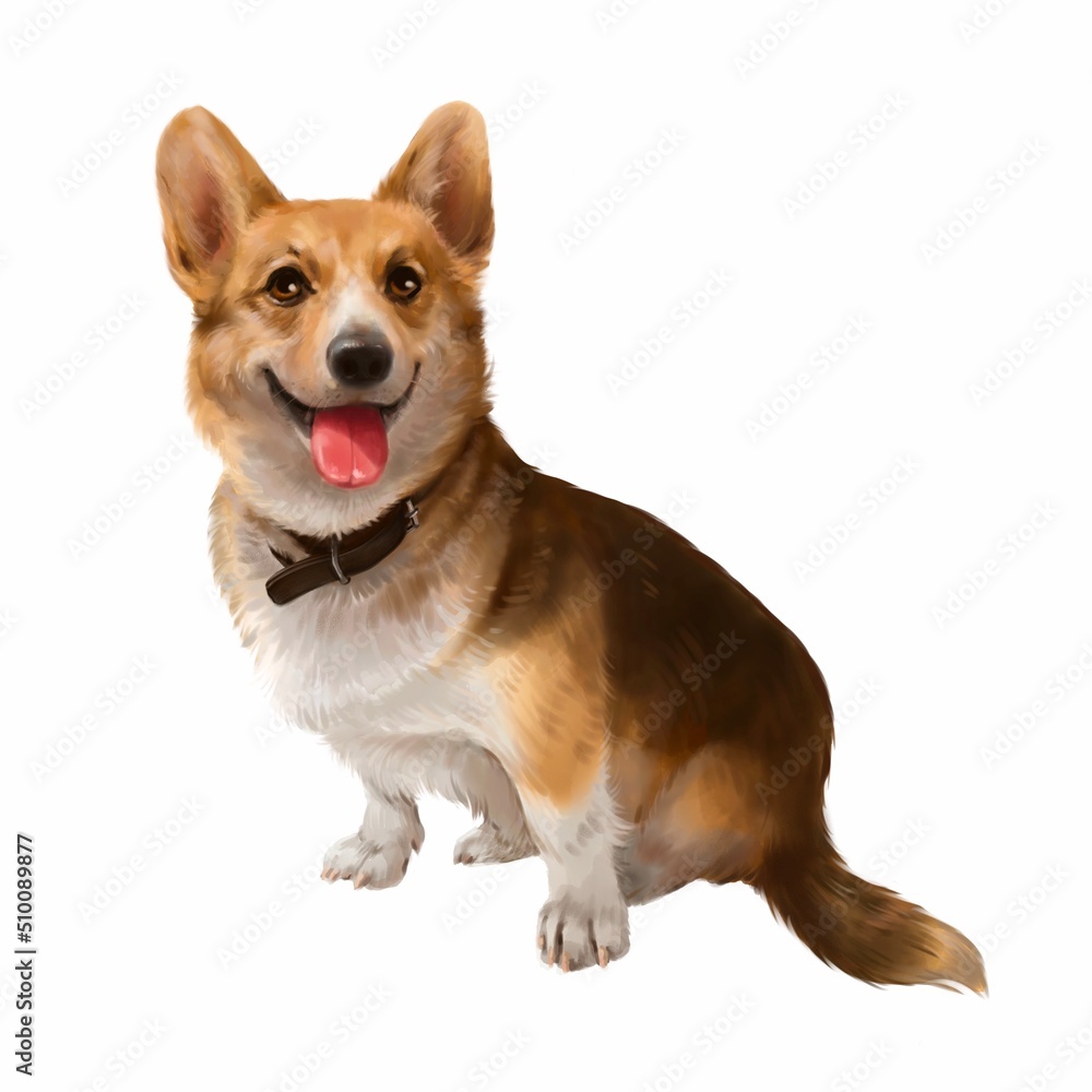 Corgi. Watercolor drawing of a Corgi dog. Realistic drawing. Isolated ...