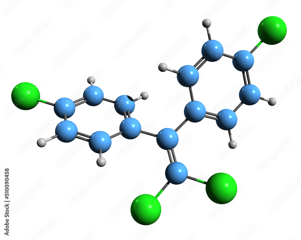 3D image of Dichlorodiphenyldichloroethylene skeletal formula ...