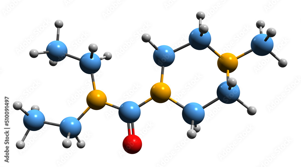 3D image of Diethylcarbamazine skeletal formula - molecular chemical ...