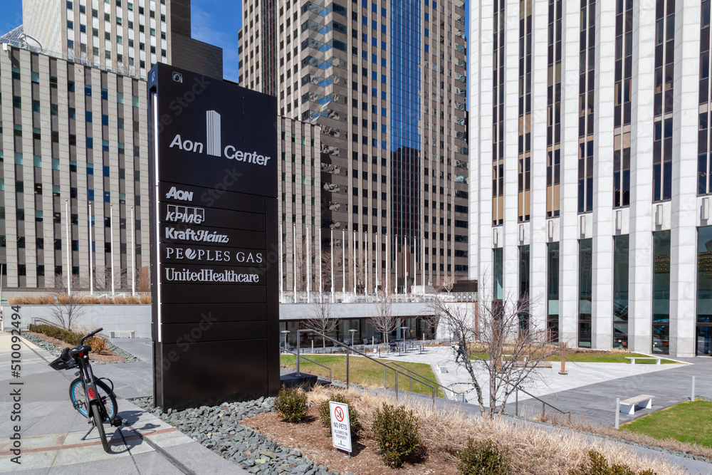 Chicago, Illinois, USA - March 28, 2022: The directory sign showing ...