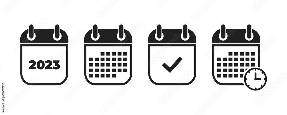 Calendar icon isolated on white background. Calendar with time clock ...