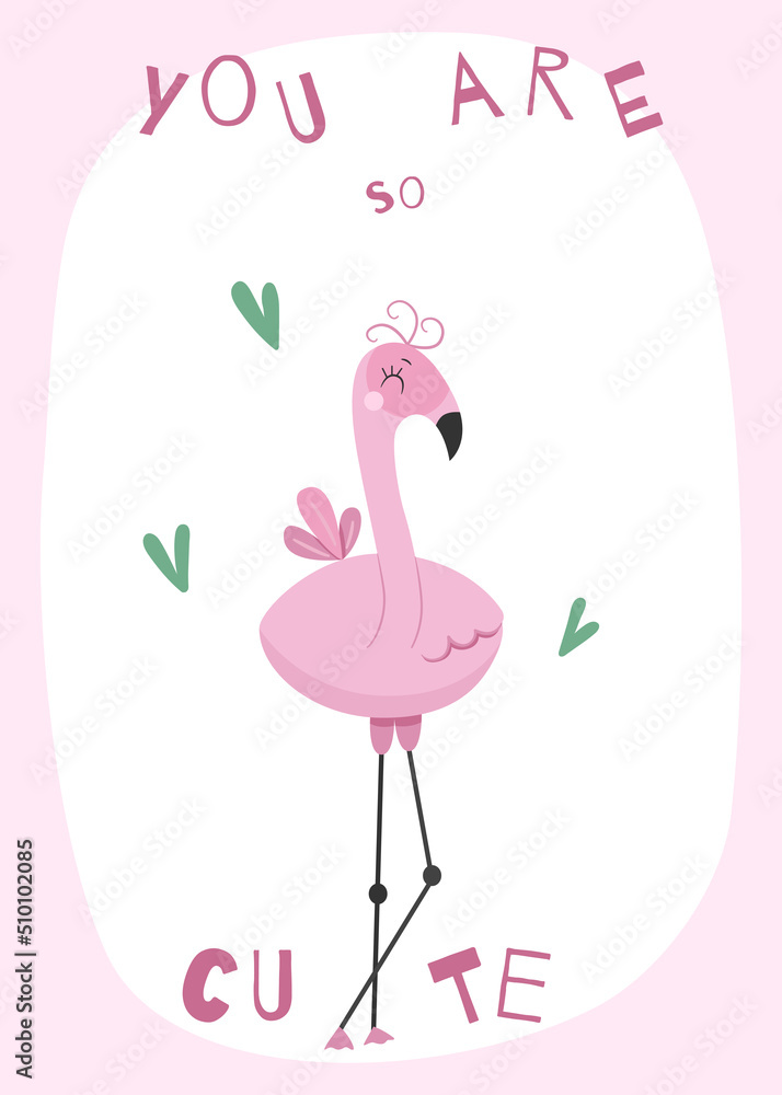 Flamingo nursery vector poster. Printable kids design for poster, card ...