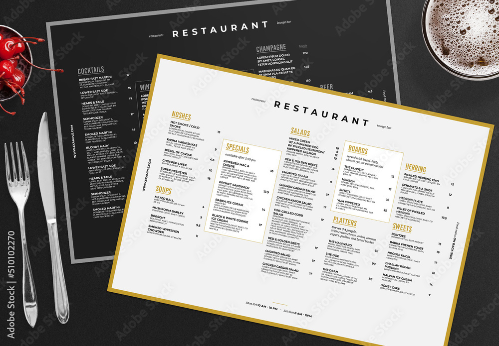 Landscape Restaurant Tabletop Menu Layout Stock Template | Adobe Stock