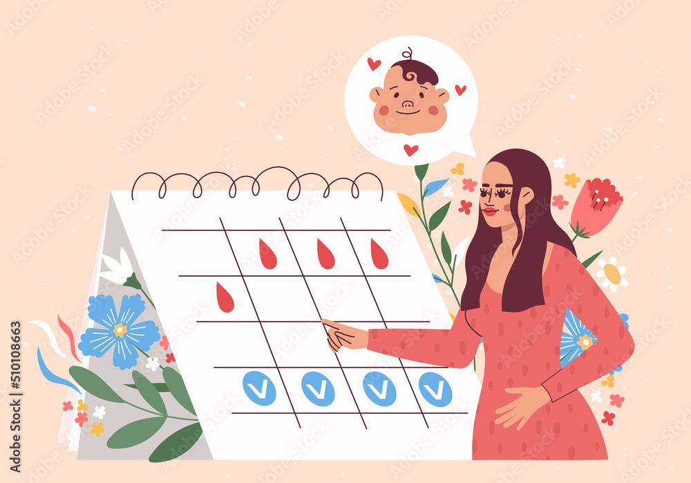 Woman planning a baby and looking at her menstruation cycle period ...