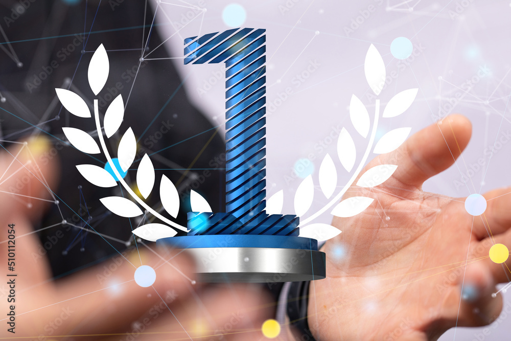 award gold winner first place in hand Stock Photo | Adobe Stock