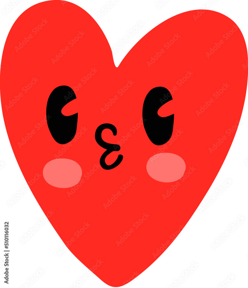 Cartoon red heart character with kissing lips Stock Vector | Adobe Stock