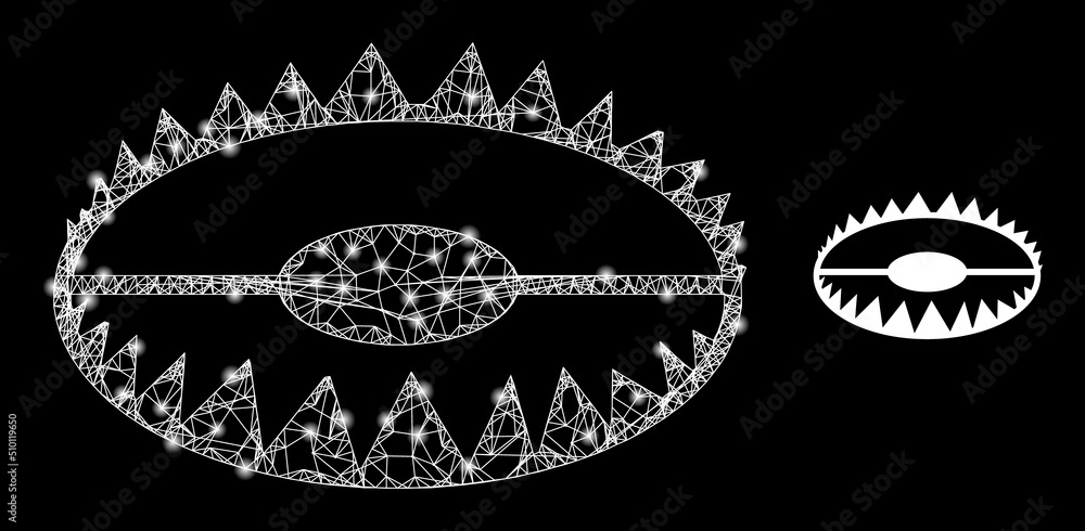 Mesh net trap wireframe icon with light spots. Illuminated vector model ...