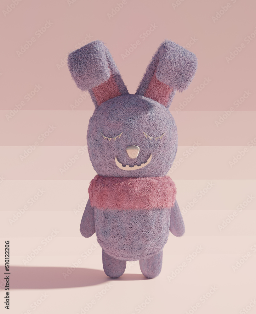 Fluffy bunny cartoon character on gradient background. Stock Photo ...