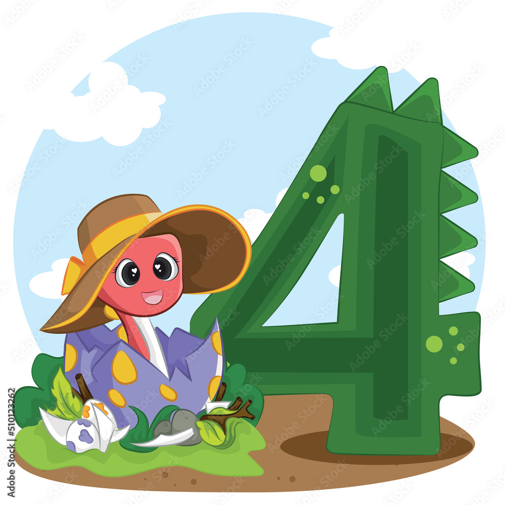 numbers 4 in the style of cute baby dino Stock Vector | Adobe Stock