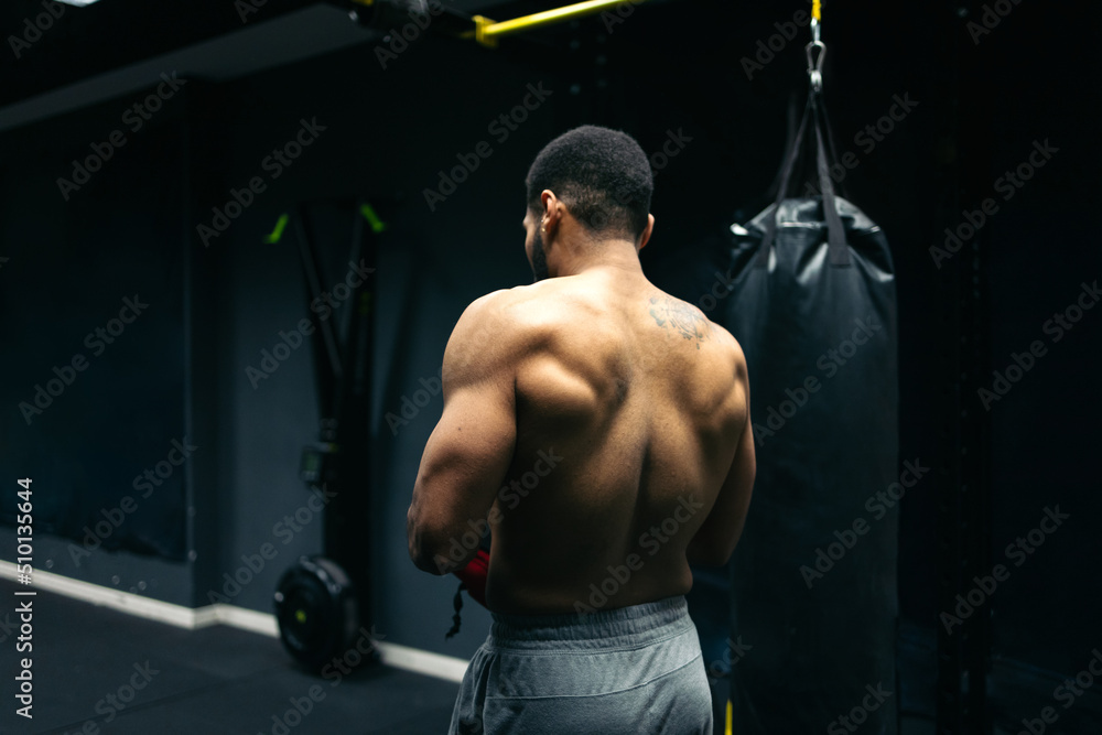 strong shirtless boxer with a muscular back Stock Photo | Adobe Stock