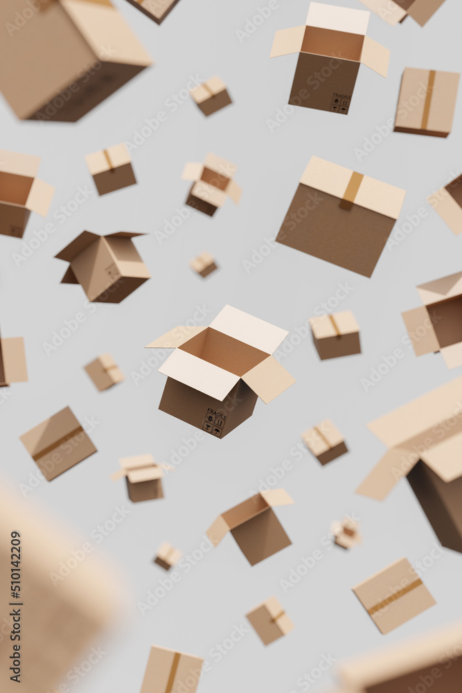 Delivery / shipping concept flying cardboard package boxes background ...