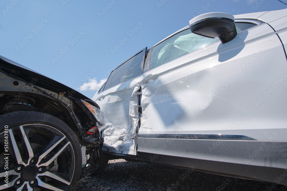 Cars crashed heavily in road accident after collision on city street ...